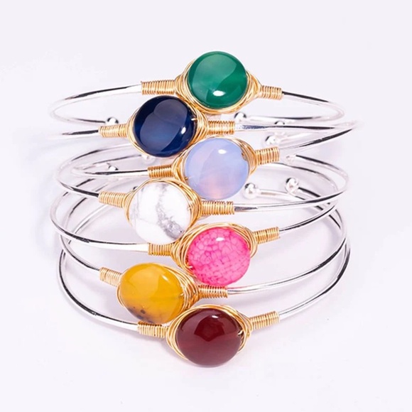 Jewelry | Natural Stone Gold Wrapped Silver Open Bangle Eye Candy ...